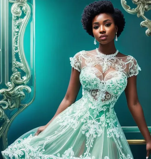 a beautiful ebony woman wearing a see-through [green... | OpenArt