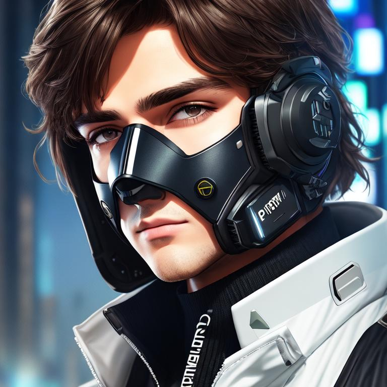 Brunette cyberpunk mercenary man in techwear clothes... | OpenArt