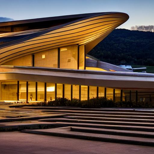 A Zaha Hadid and Frank Lloyd Wright mixed building w... | OpenArt