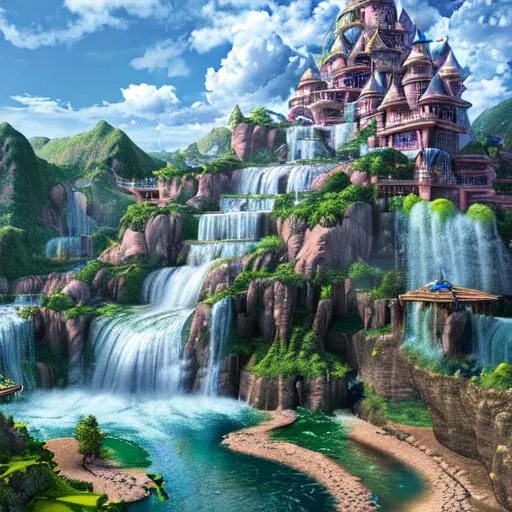 waterfall kingdom, hyperdetailed realistic cgi, deta... | OpenArt