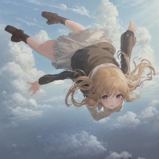 masterpiece, best quality, highres, cute girl flying...