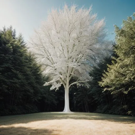 400' tall white albino tree straight trunk, all whit...