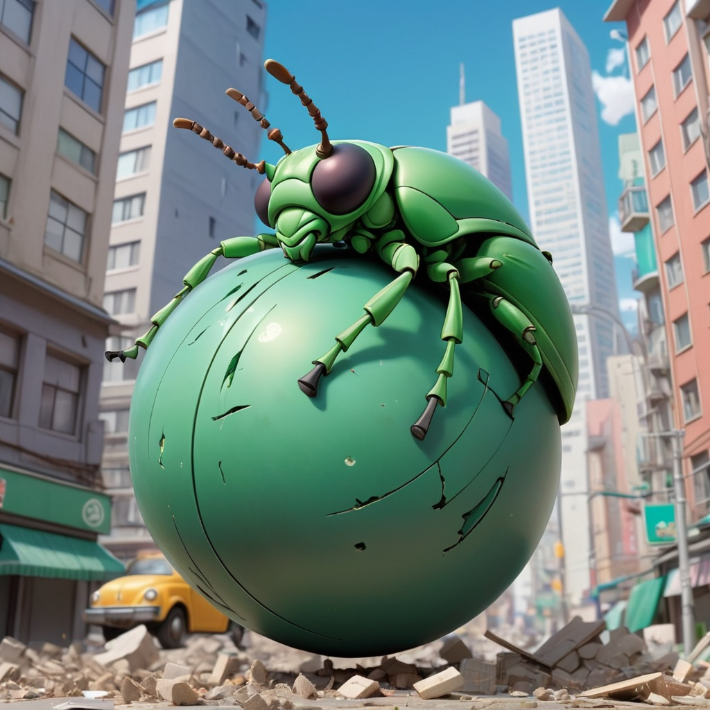 Weevil rolled into a ball rolling along and knocking...