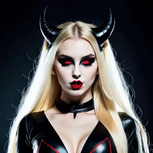 full body pose , demonic girl, black sclera, red and... | OpenArt