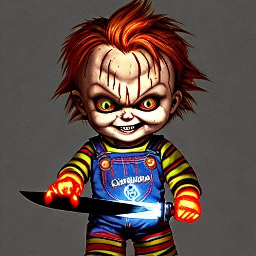 chucky with glowing knife | OpenArt