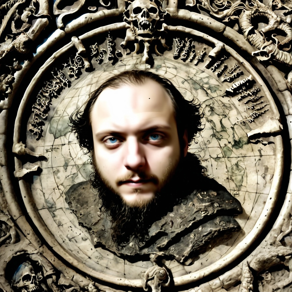 Detailed 17th century etch of satan on earth, hatched