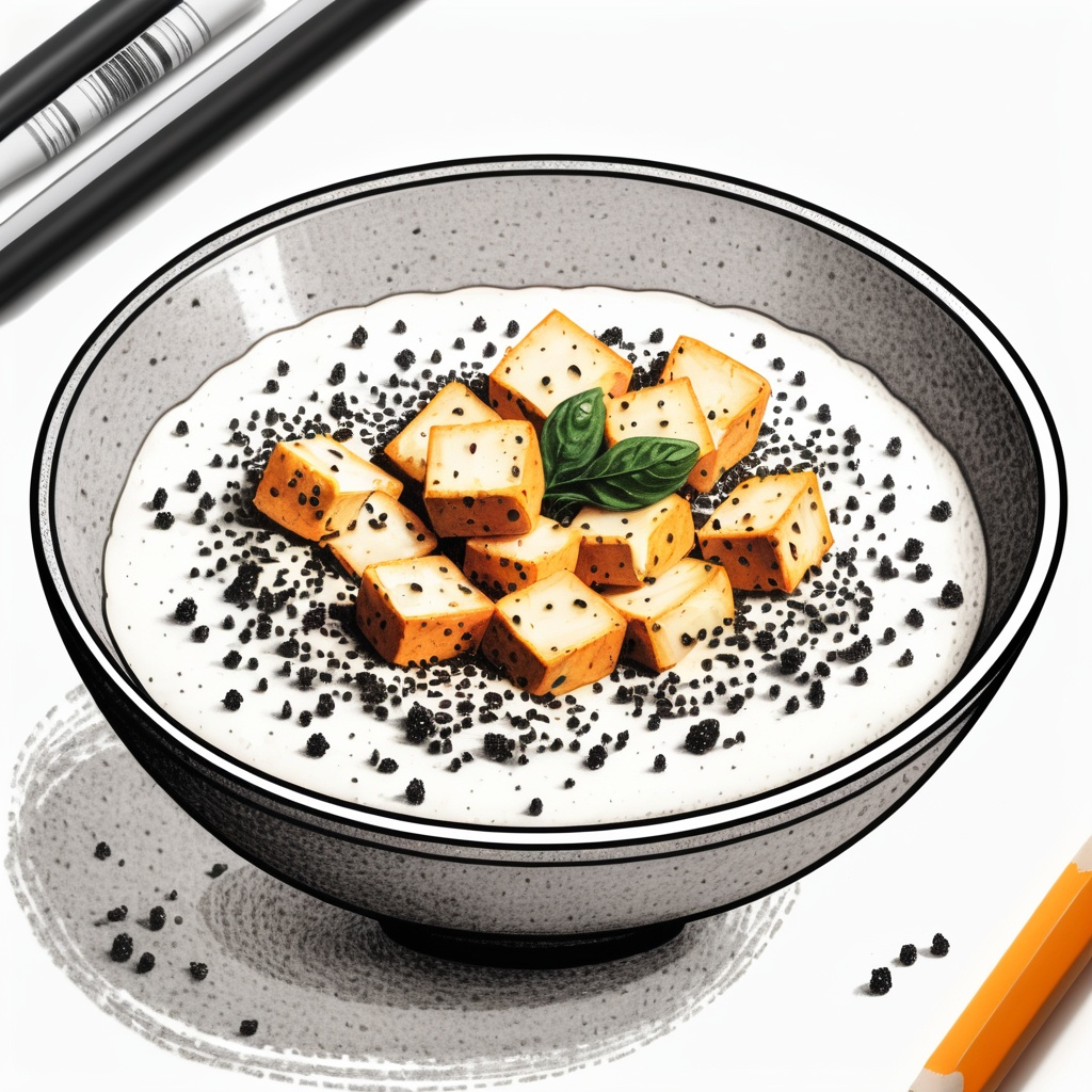 A side angle sketch style drawing of a bowl with chi...