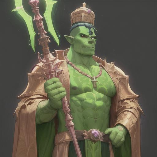 portrait of a young green orc cleric, purple bishop... | OpenArt