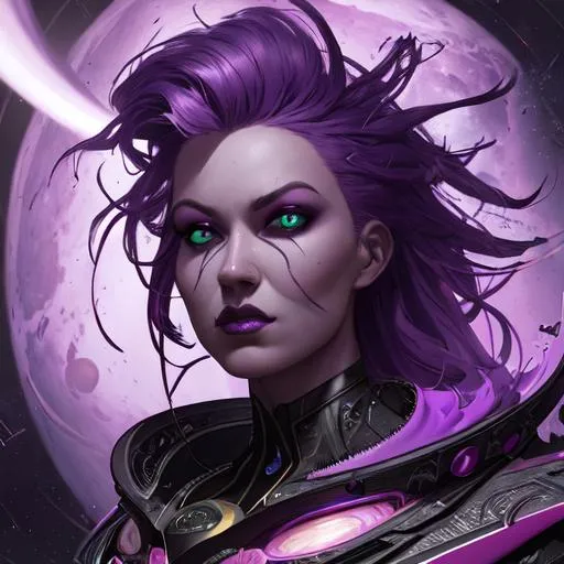 Portrait of Cyclone with purple hair and with evil f... | OpenArt