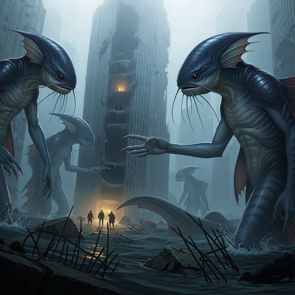 anthropomorphic catfish inspired / reptile/fish alie...