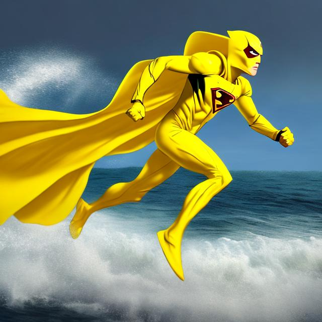 A superfast superhero wearing a yellow costume, runn...