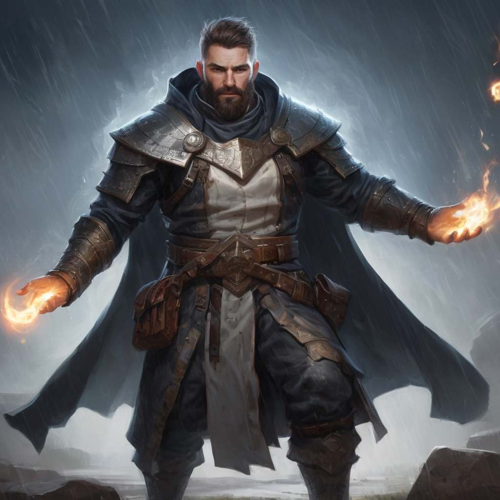 Male stocky heavy-set large armoured cleric with sho...