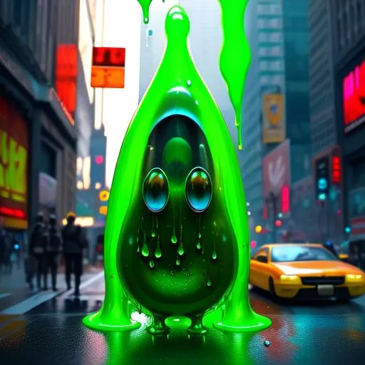 a green drippy oozing slime alien humanoid, explodes... | OpenArt