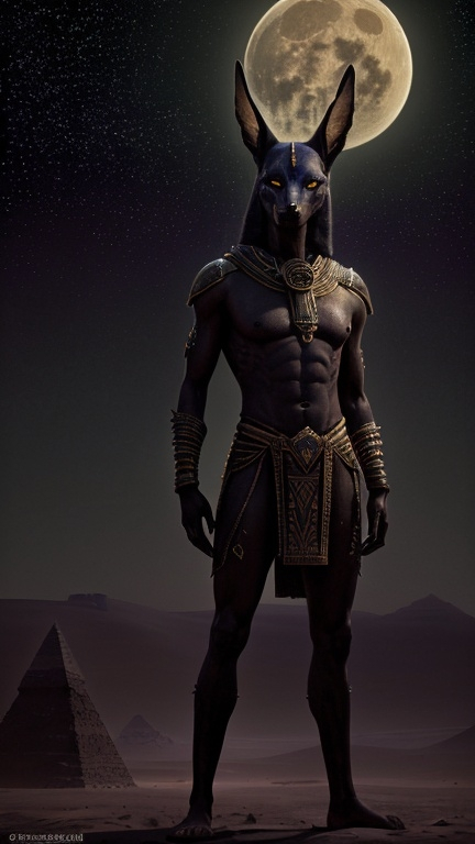 Anubis, a striking black man with the majestic head...