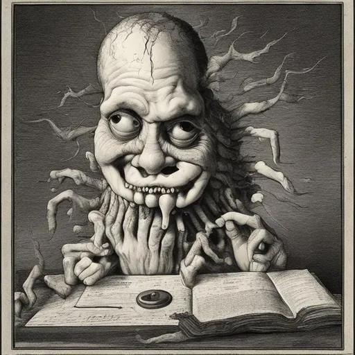 a lonely man smoking a pipe with the devil in his lap | OpenArt