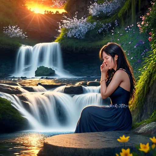 woman crying sitting outside, sad, sorrow, dark blue...