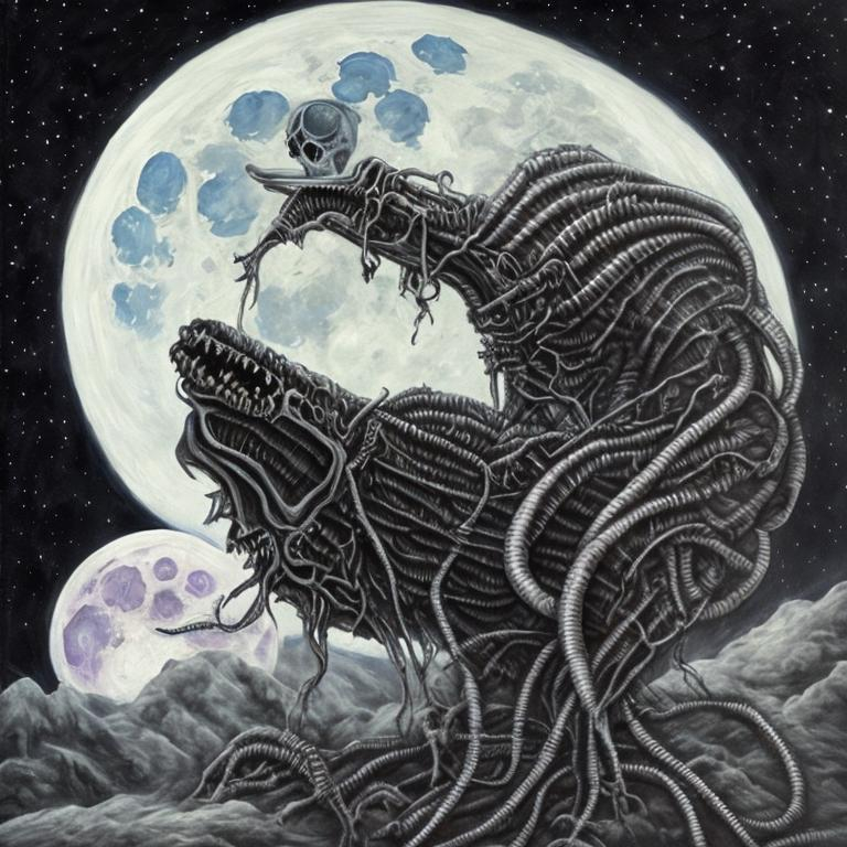 painting, moon, alien, death metal, realistic | OpenArt