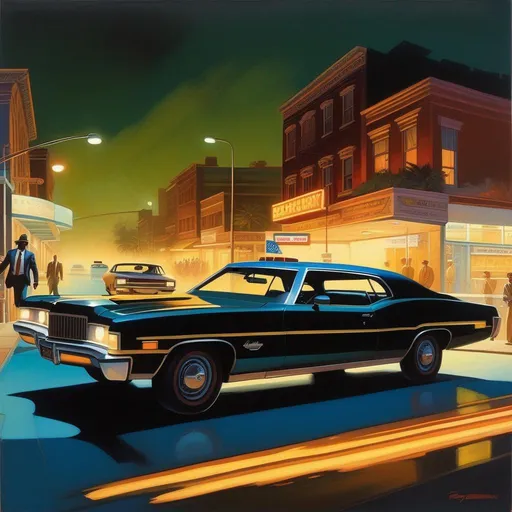 1970s, Liberty City at night, car chase, warm atmosp... | OpenArt