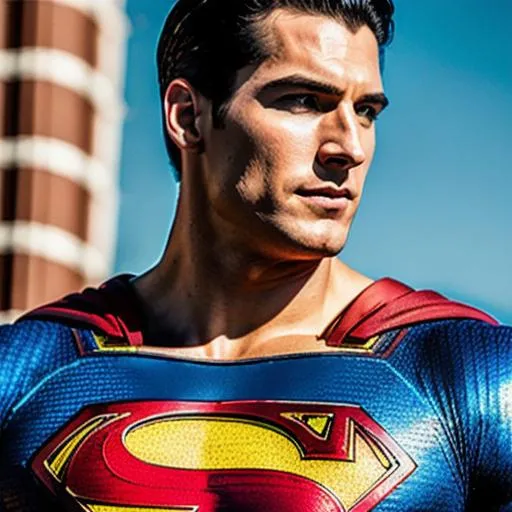 Bodybuilder Karl Kasper, as superman, in front of al...