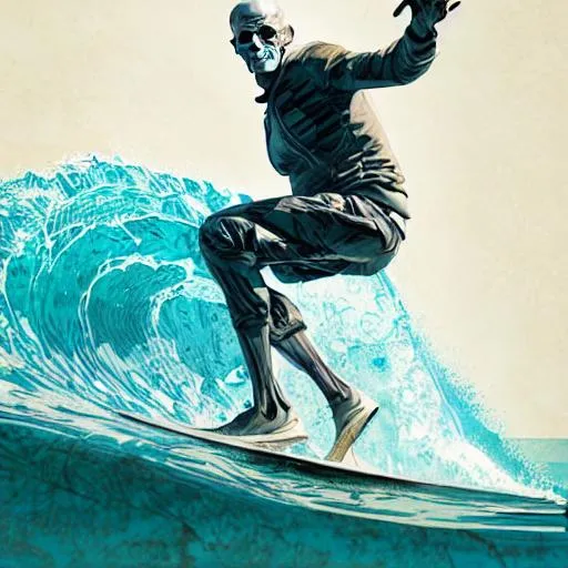 Skeleton surfing on top of a wave