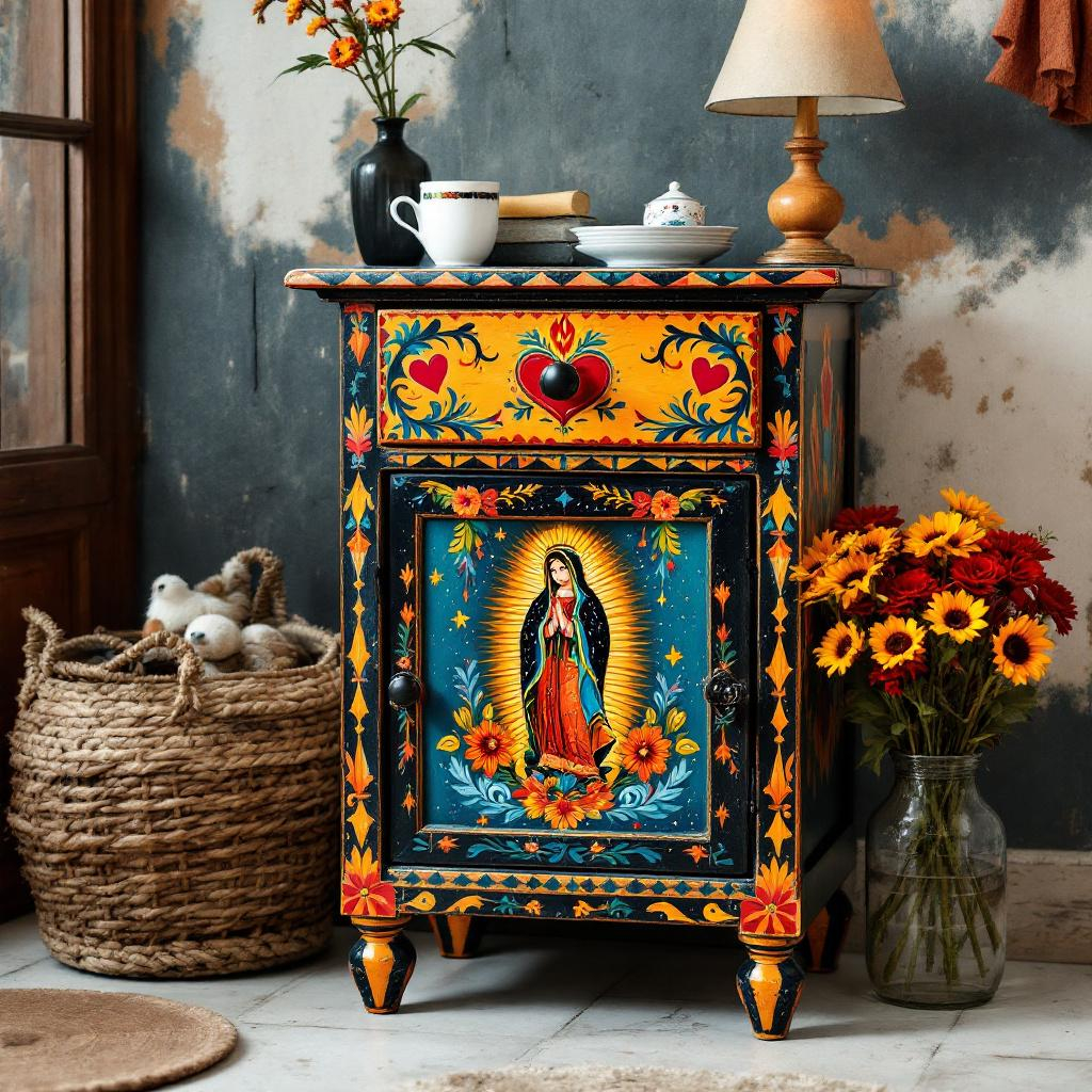 simple Mexican small painted bedside chest, 1 drawe...