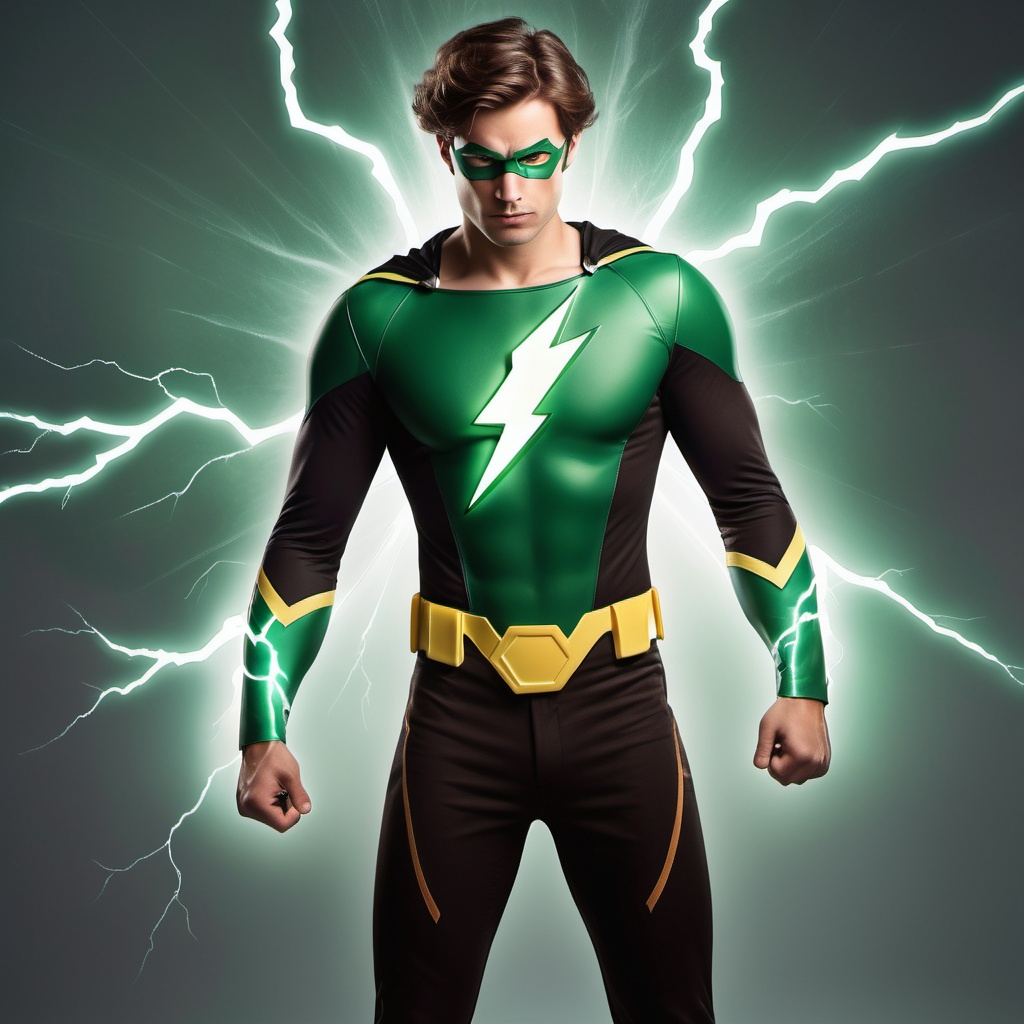 homme super hero, pouvoir éclair et super vitesse av...