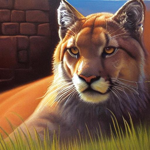 a beautiful painting, closeup of a puma, sitting out... | OpenArt