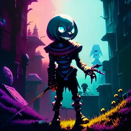 UNDERTALE By Greg Rutkowski Tim Burton graffiti art,...