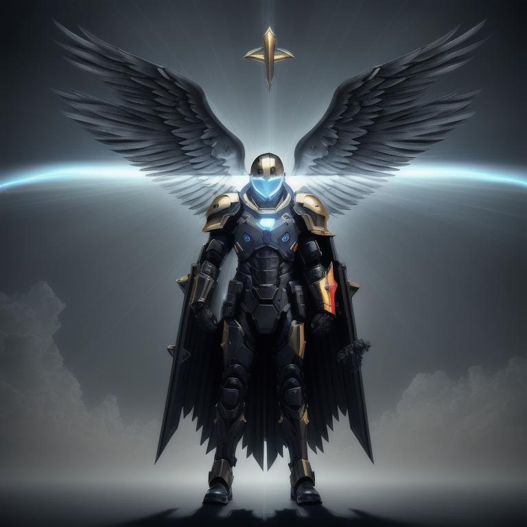 paladin man, spectral wings, black wings, morning sk...