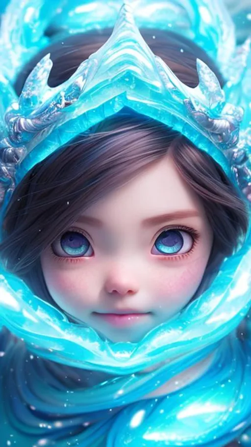 An ice dragon girl little smile, anime icegirl, ice...