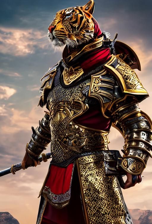 Armoured humanoid tiger, oriental armour, egzotic, f...