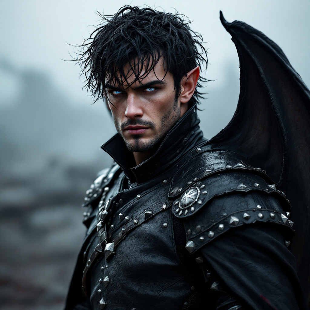Traditionally Handsome man with pointed ears and dar...