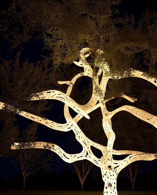 Tree made of human bones glowing at night | OpenArt