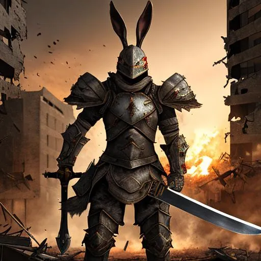 Photorealistic of bunny wearing armor, appocalypse s... | OpenArt