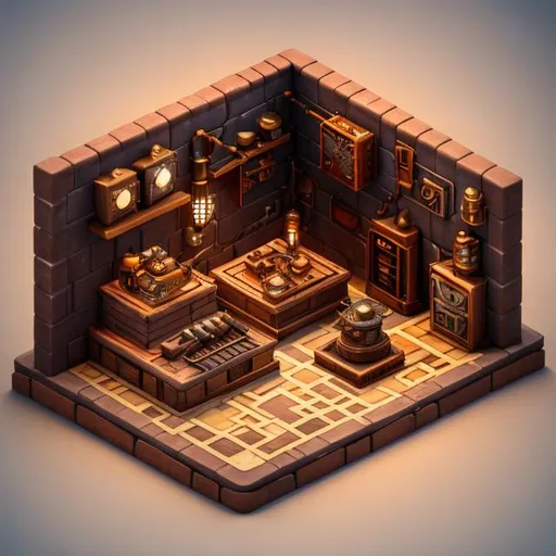 cute isometric steampunk forge and anvil in middle,... | OpenArt