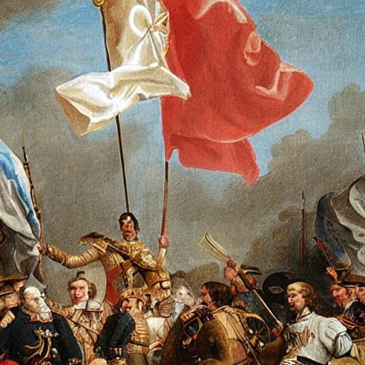 king george the third holding up a white flag in the... | OpenArt