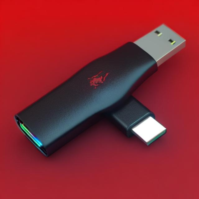 An USB pendrive on an red background representing a...