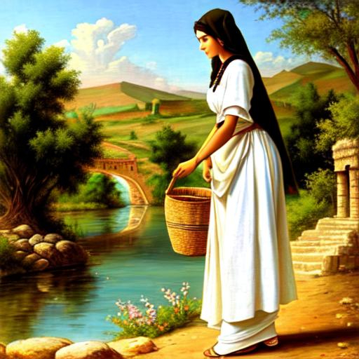 An ancient hebrew woman wearing ancient primitive he...