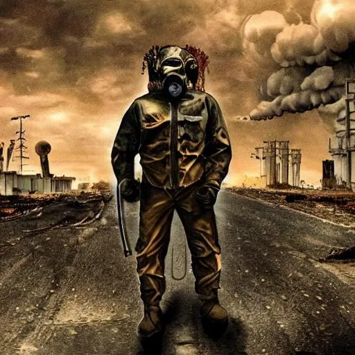 muscular man wearing a gas mask and apocalyptic clot... | OpenArt