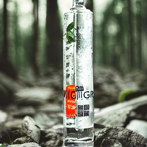 A vodka bottle named VILIGR in nature. Clean pure
