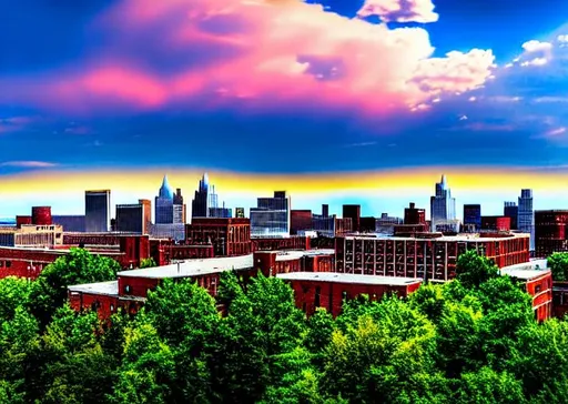 long shot scenic professional photograph of Detroit,...