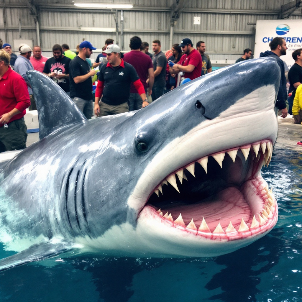 Make a photo of a 40 foot shark?