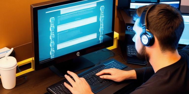 A hacker hunched over a computer breaking in a netwo...