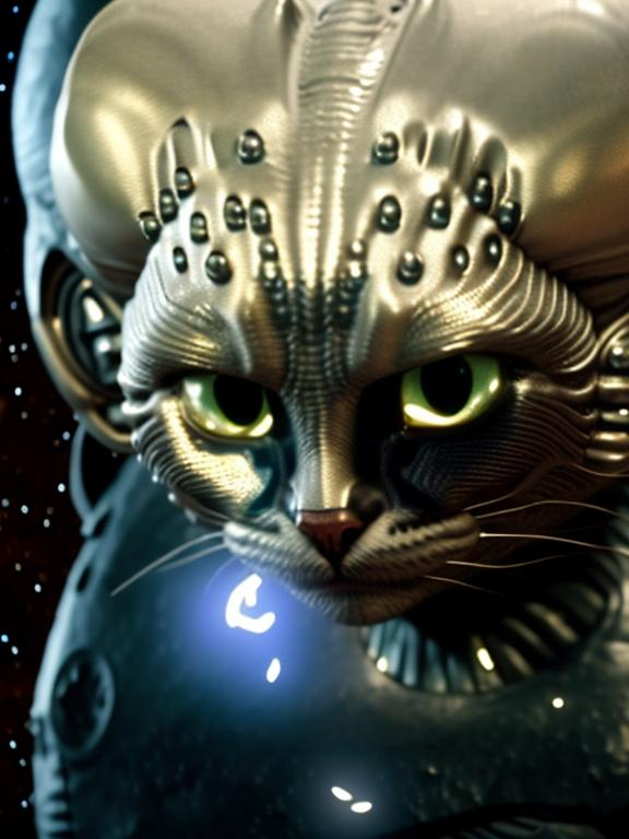 Portrait of a Metallic alien cat on the moon, photor...