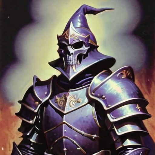retro style dark fantasy armored wizard