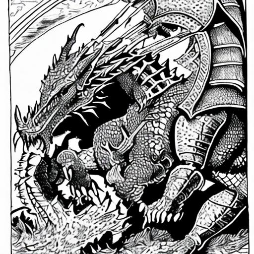 black and white coloring page of a knight fighting a... | OpenArt