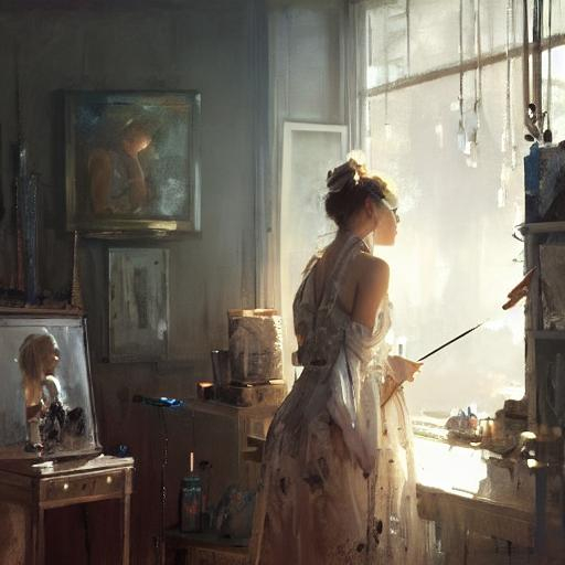 Professional painting of a cute artist painting hers... | OpenArt