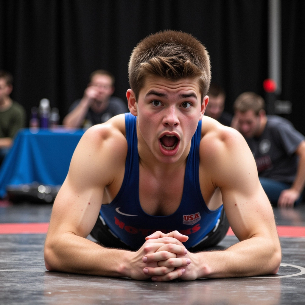 An Awkward derpy US collegiate wrestler with a stupi...