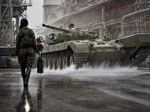 Military Fat man. in huge tank driving down main str... | OpenArt