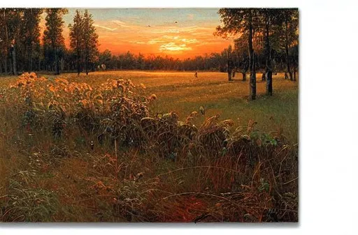 Fenced in field by ivan shishkin, sunset | OpenArt